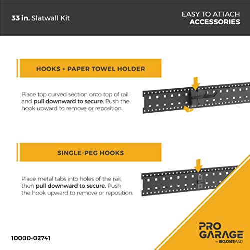ClosetMaid ProGarage Slatwall Hang Track Kit, 33 in. W with Peg Board Hooks, Hangers, Paper Towel Holder, Garage Organizer System, Black