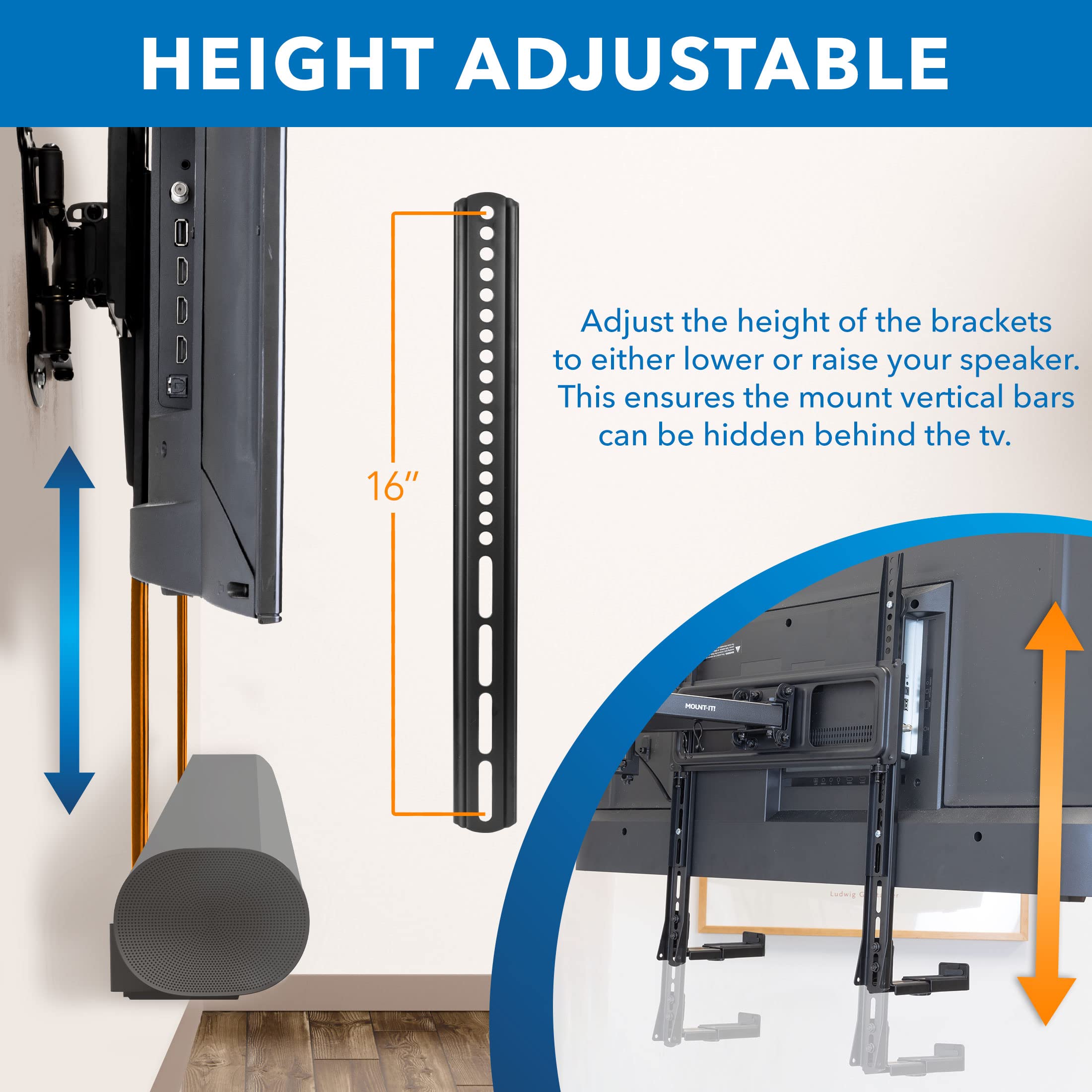 Mount-It! Soundbar Mount for TV and Wall Mounting | 2-in-1 Soundbar Bracket for Back of TV or Wall Mount Installation | Universal Base Fits All Soundbars