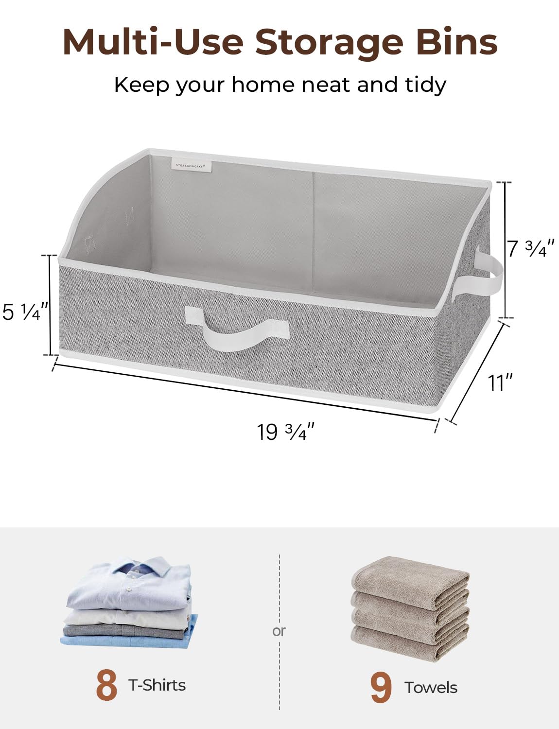 StorageWorks Closet Storage Bins, Trapezoid Organizer Box for Shelves, Fabric Clothes Bin, Foldable Organizing Baskets with Handles, Jumbo, Gray, 3-Pack
