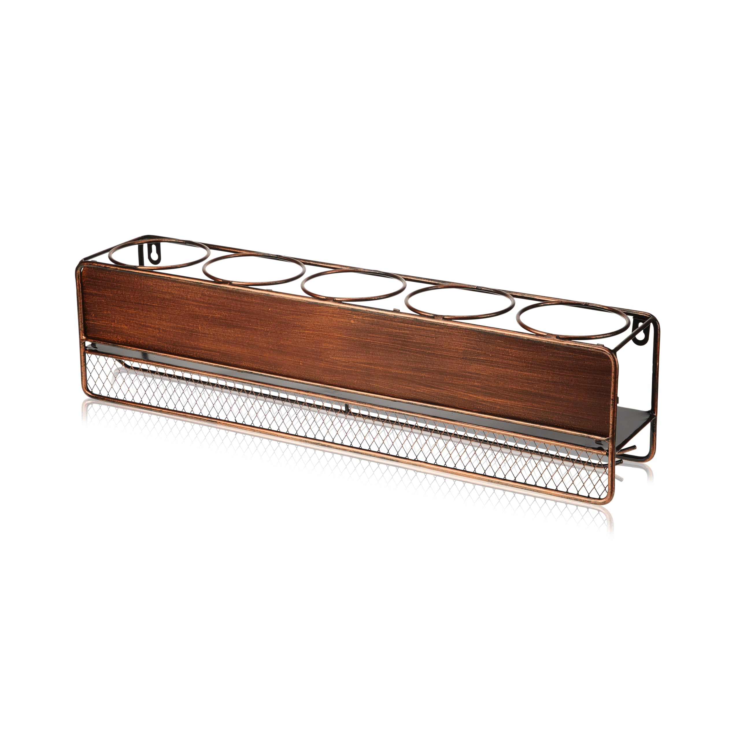 True Wall Mounted Wine Shelf & Stemware Rack, Wooden Wine Rack, Holds 5 Bottles & 6 Wine Glasses