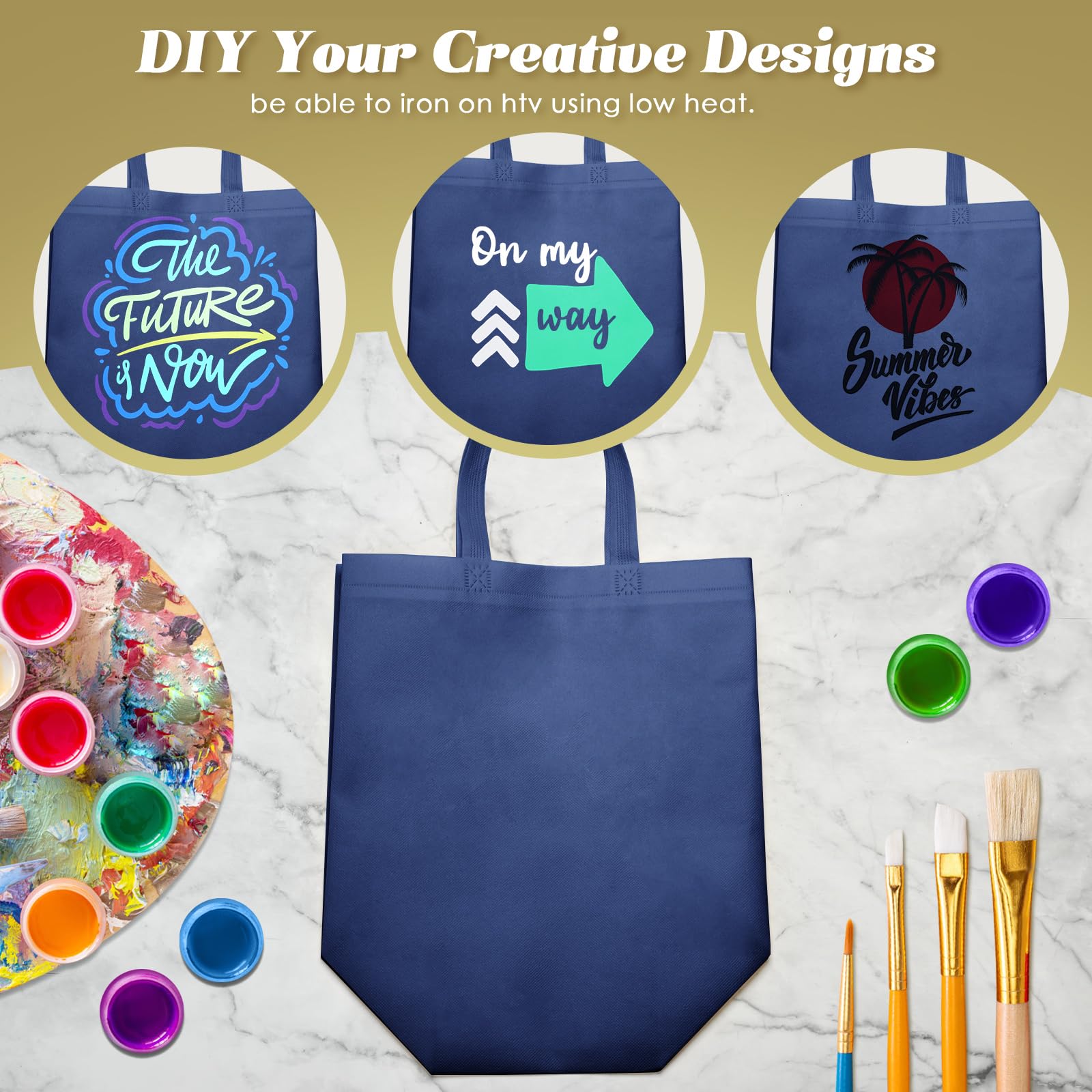 100 Pieces Reusable Totes Bag Set Non Woven Grocery Bag with Handles Fabric Portable Tote Bag Bulk for Shopping Events Party (Navy Blue)