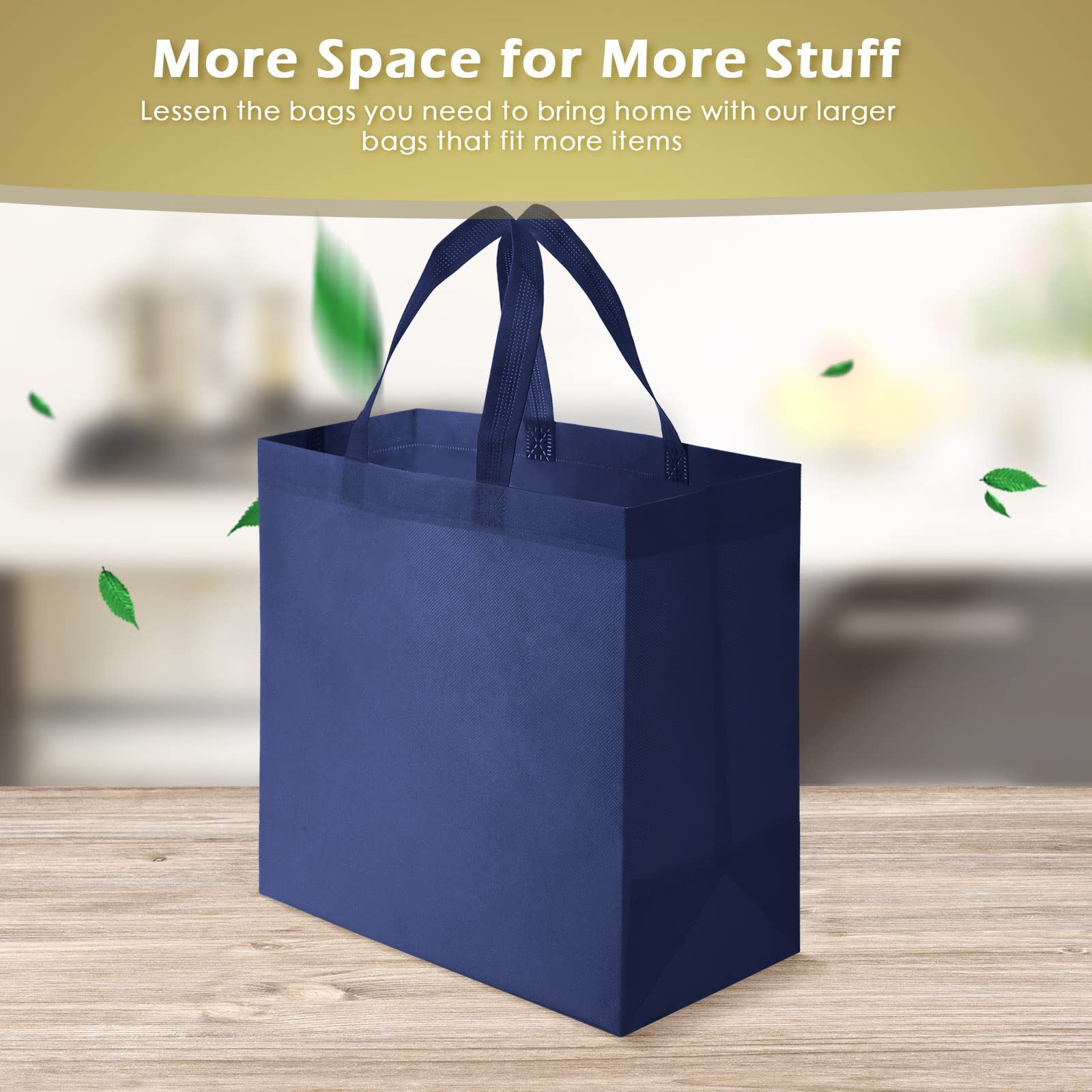 100 Pieces Reusable Totes Bag Set Non Woven Grocery Bag with Handles Fabric Portable Tote Bag Bulk for Shopping Events Party (Navy Blue)
