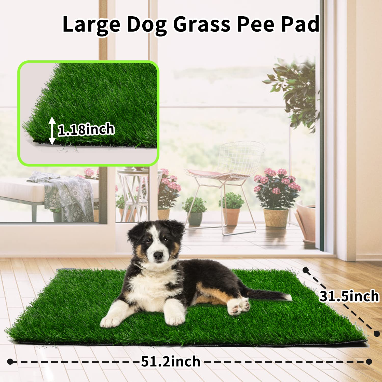Grass Pad for Dogs 51.2 x 31.5 inches, Strong Absorbency Soft Artificial Grass for Pets Potty Training, Easy to Clean Fake Grass for Dog Indoor Outdoor Use (1 Pack)