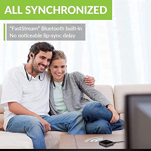 Avantree HT4186 & HS910, Bundle - Wireless Earbuds for TV Watching with Bluetooth Transmitter, No Audio Delay, Plug n Play & Neckband Headphone Holder Stand on Desk