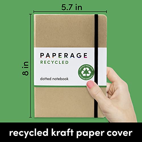 PAPERAGE Recycled Dotted Journal Notebook, (Kraft Natural Brown), 160 Pages, Medium 5.7 inches x 8 inches - 100 gsm Thick Paper, Hardcover