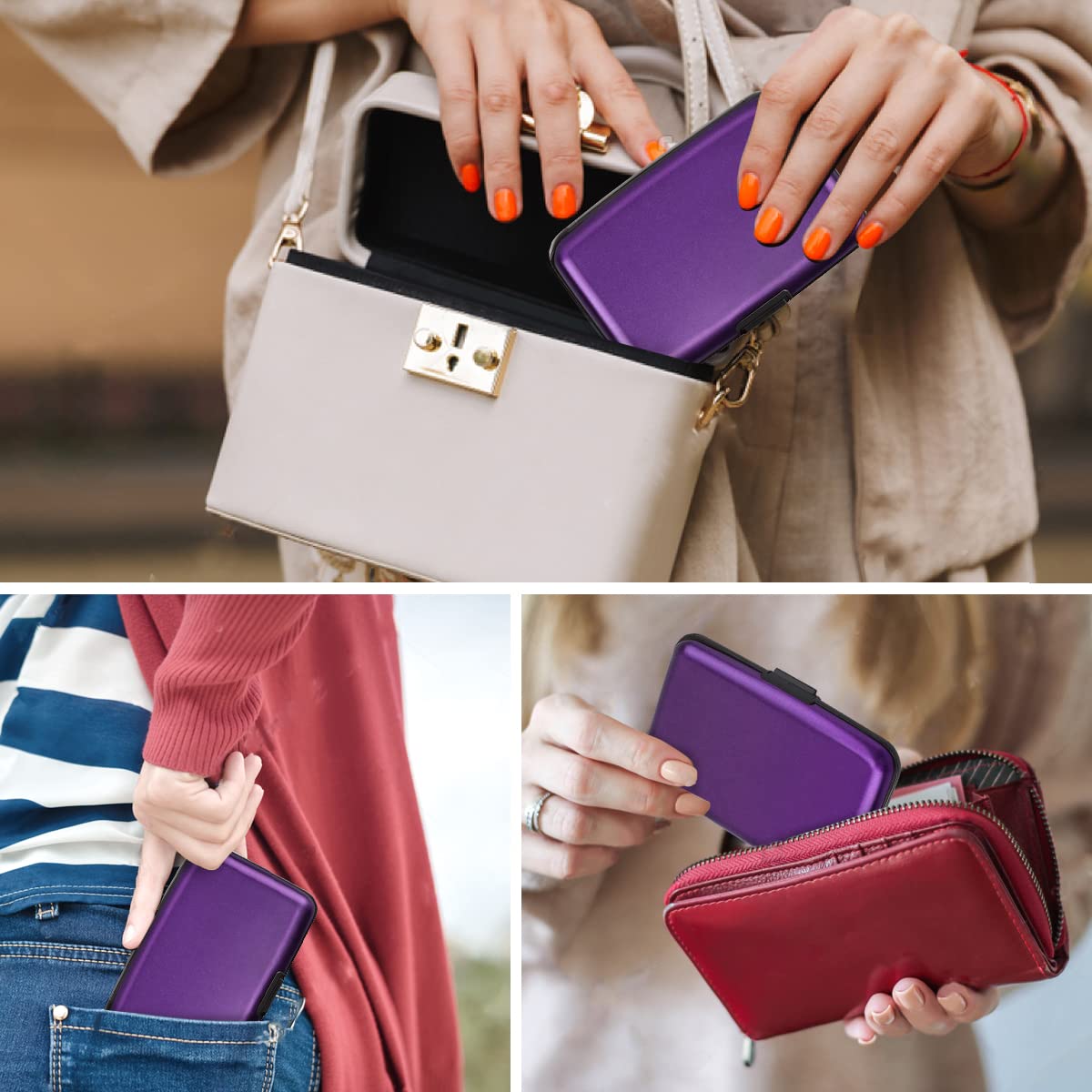 Coco Rossi Mini Credit Card Holder for Women,RFID Blocking Slim Hard Card Case ID Case Travel Wallet, Dark Purple.