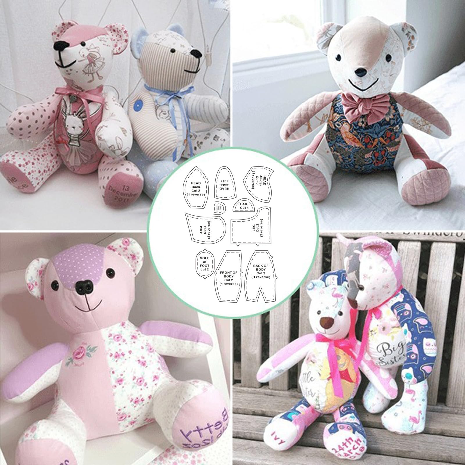 Memory Bear Template Ruler Set with Instructions - Memory Bear Sewing Patterns Template, Acrylic Quilting Template Cutting Set for Sewing Bear Pattern Template Home Sewing Art Craft