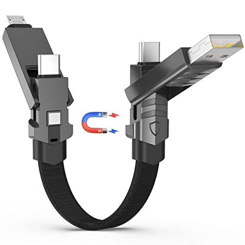 Multi Charging Cable, 60W PD Type C Charger, 4 in 1 Magnetic Keychain Sync & Fast Charger Cord with Micro USB, USB C Connector for Cell Phone Tablet Laptop Portable Charger (6.7inch)