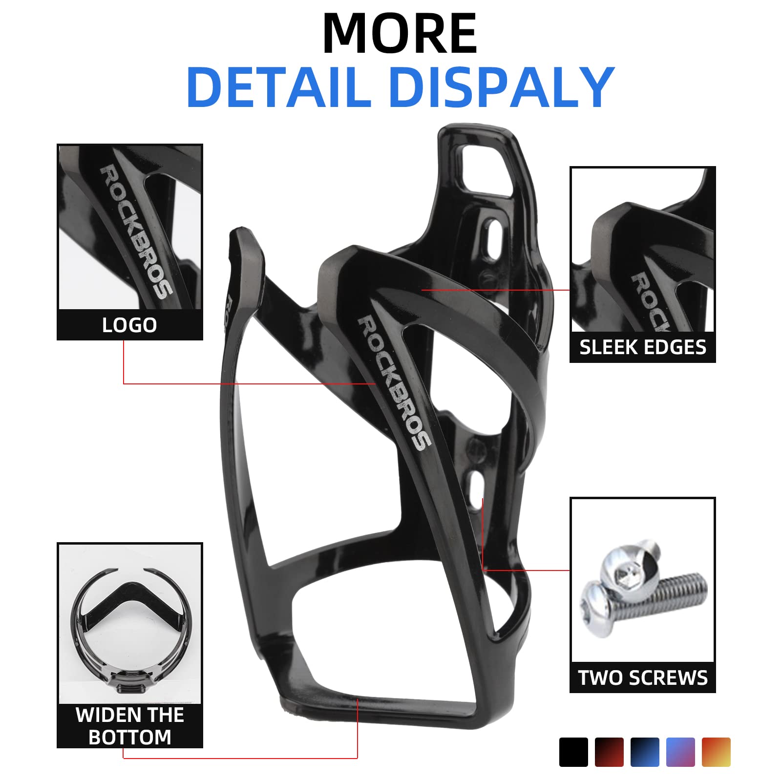 ROCKBROS Bike Water Bottle Holder Ultra-Light Bicycle Bottle Cages with Screws Tool, Universal Bike Cup Holder for Road MTB Mountain Bikes Cycling Accessories(2 Pack)
