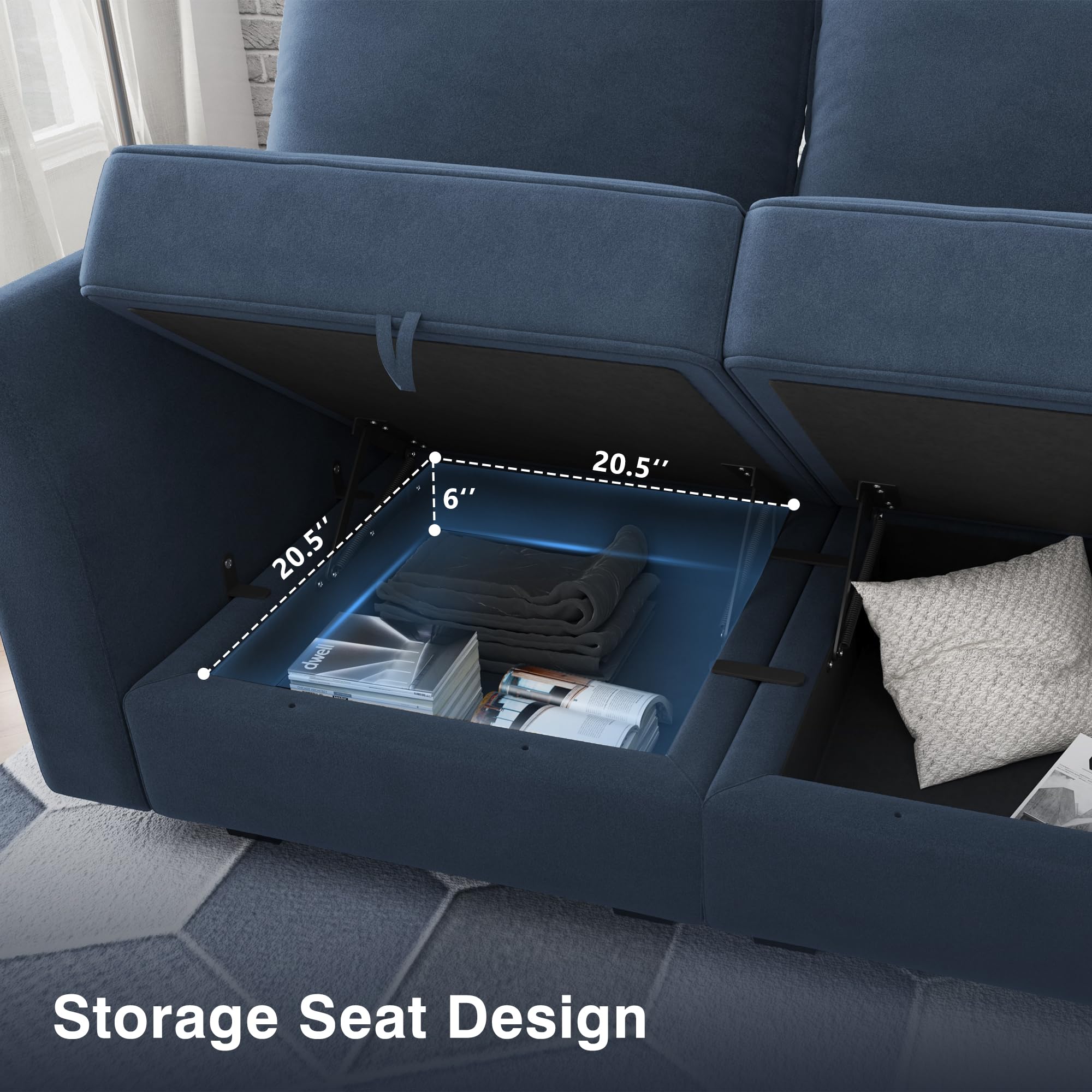 HONBAY Velvet Modular Sofa Couch with Chaise Oversized U Shaped Sectional Sofa Reversible Modular Sofa Bed with Storage Seats, Dark Blue