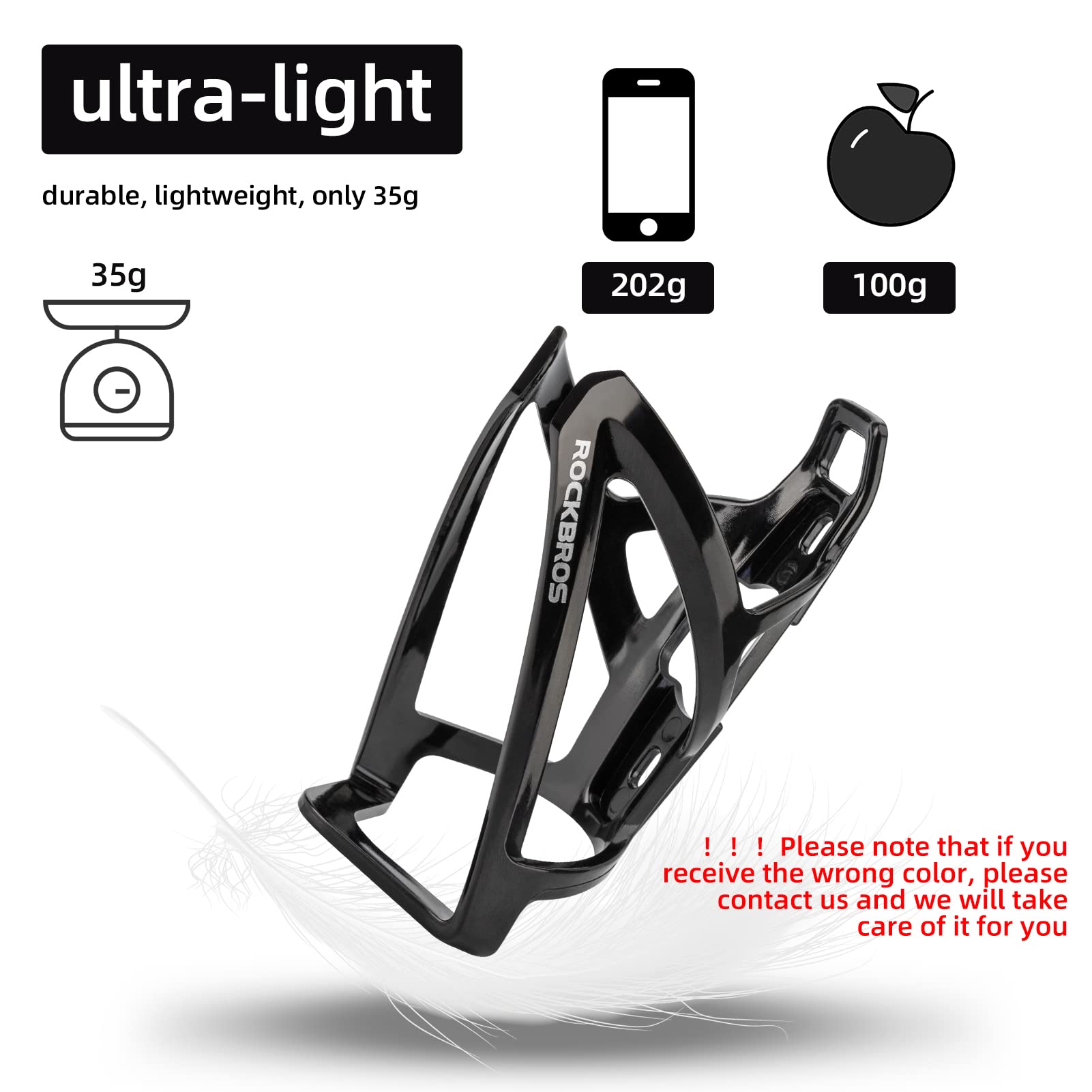 ROCKBROS Bike Water Bottle Holder Ultra-Light Bicycle Bottle Cages with Screws Tool, Universal Bike Cup Holder for Road MTB Mountain Bikes Cycling Accessories(2 Pack)