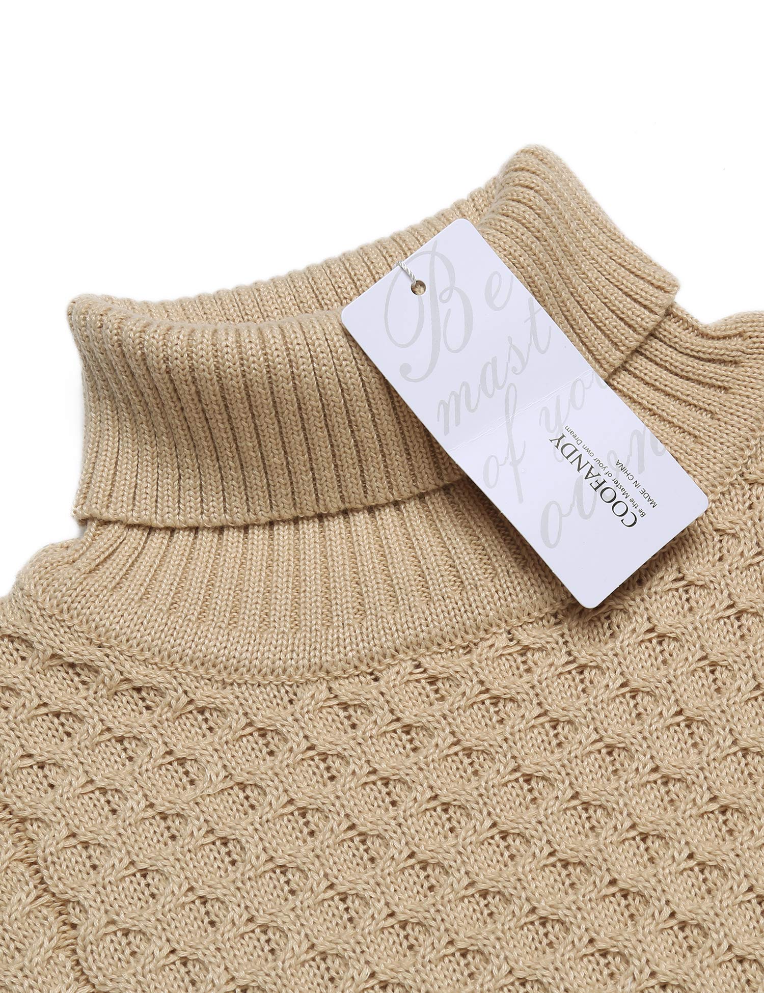 COOFANDY Men's Slim Fit Turtleneck Sweater Casual Knitted Twisted Pullover Solid Sweaters Khaki