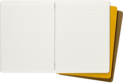 Moleskine Cahier Journal, Soft Cover, XL (7.5" x 9.5") Ruled/Lined, Cranberry Red, Mustard Yellow, Kraft Brown, 120 Pages (Set of 3)
