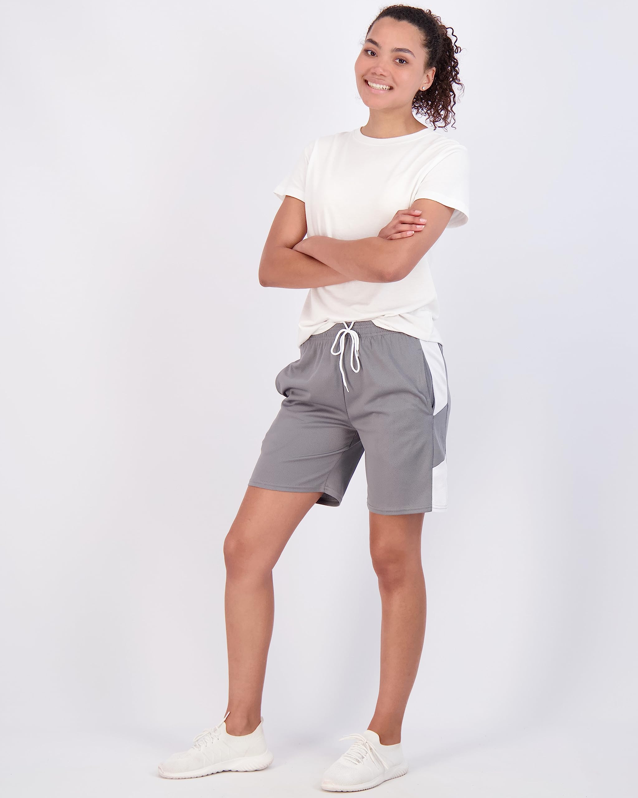 4-Pack: Womens Bermuda Active Athletic Dry Fit Womans Shorts for Women Knee Length Casual Sweat Summer Exercise High Waisted Pull on Pockets Running Sport Short Workout Gym Lounge Casual - Set 1, L