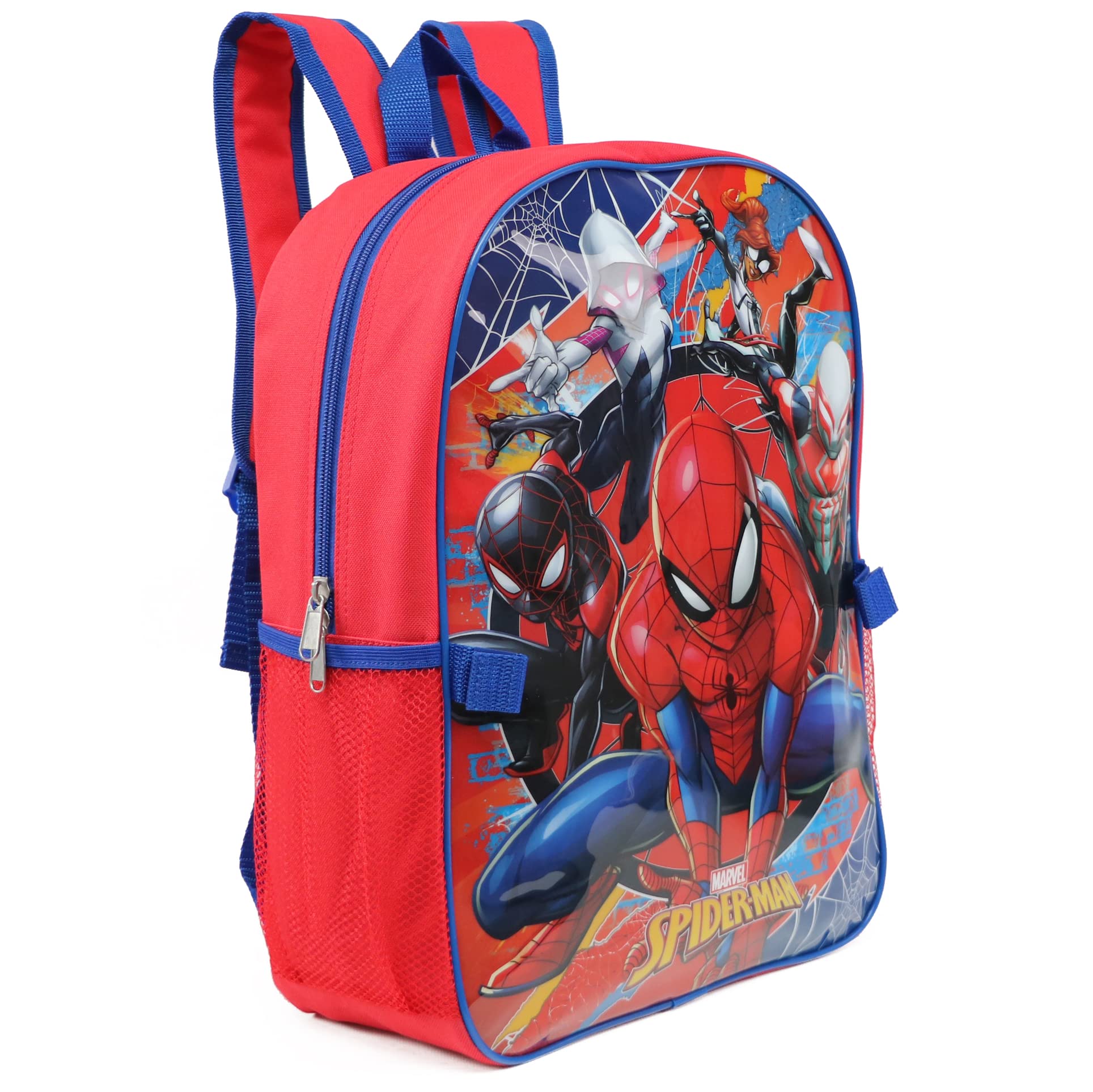 Ruz Spiderman Boys 16 Inch Backpack With Removable Matching Lunch Box Set (Red-Blue)