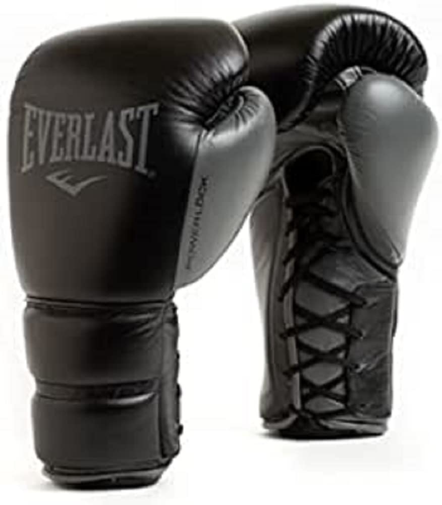 Everlast Powerlock 2 Boxing Gloves | Pro Flight Gloves | Secure Fit Lace-Up with Triple-Layer Foam & Wrist Support for Injury Prevention | Heavy Bag & Speedbag Training (14oz | Black)