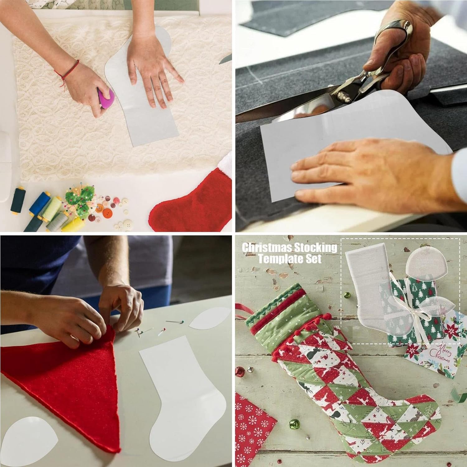 Handmade Christmas Stocking Template, 2023 New Creative DIY Christmas Eve Socks Sewing Quilting Knitting Stencil, Christmas Acrylic Sock Rulers, Home Sewing Set Tools (15 in)