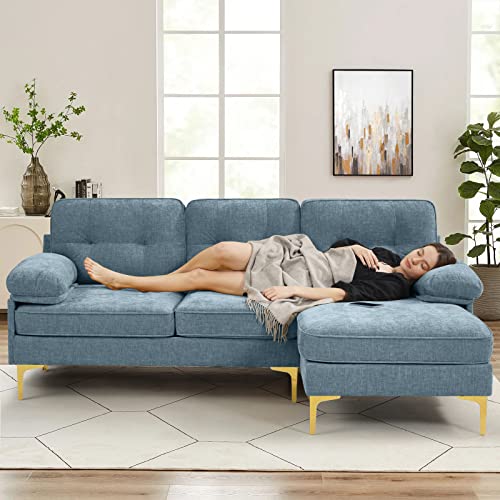 EASELAND 82" L-Shape Sofa with Reversible Chaise Lounge, Convertible Sectional Sofa Couch, Chenille Modern Sofa Couch for Living Room, Apartment and Office, Removable Cover (Light Blue)