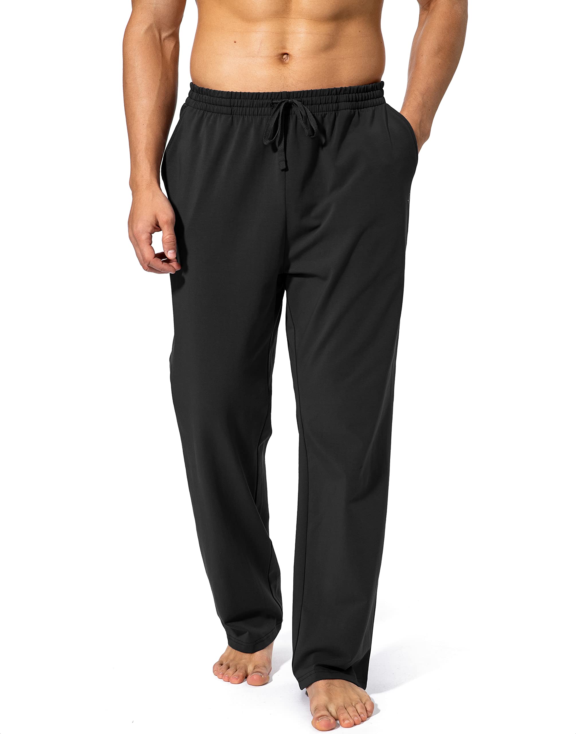 Pudolla Men's Cotton Yoga Sweatpants Athletic Lounge Pants Open Bottom Casual Jersey Pants for Men with Pockets (Black Small)
