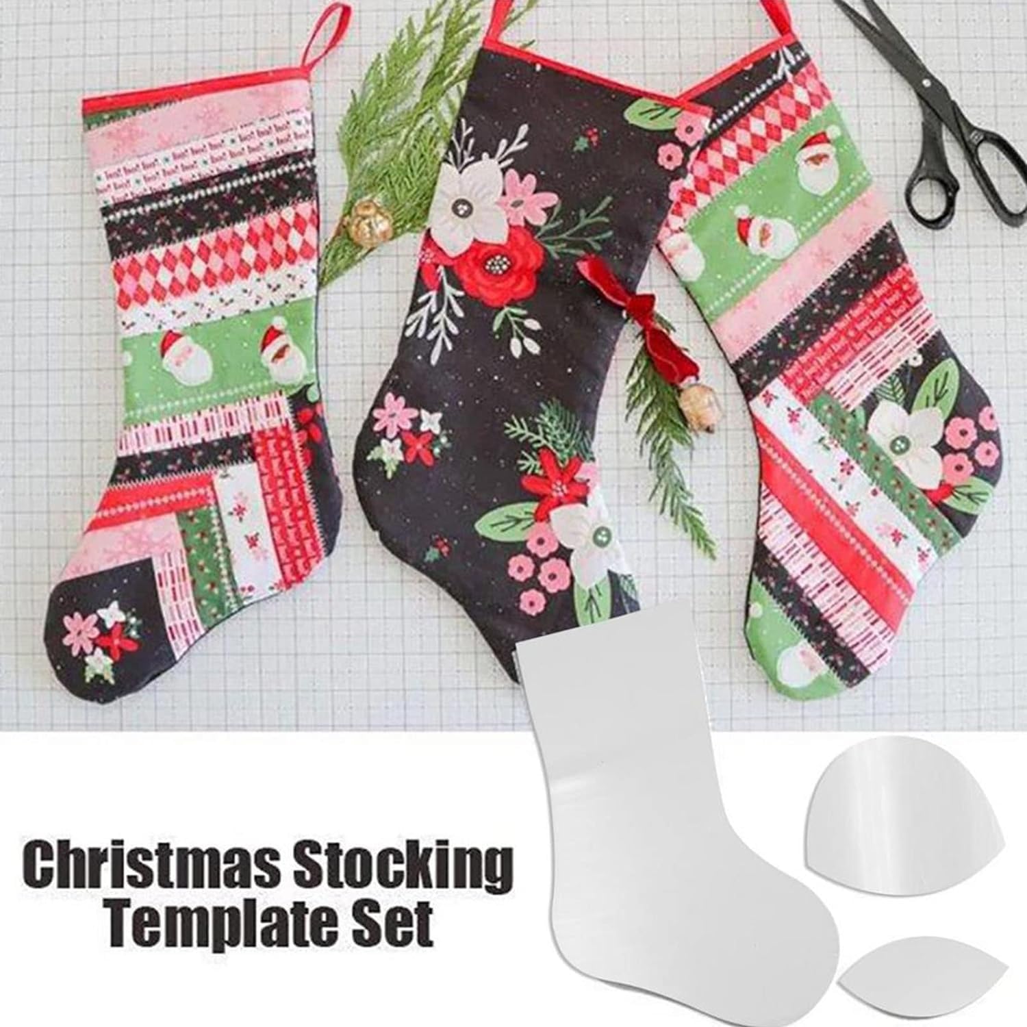 Handmade Christmas Stocking Template, 2023 New Creative DIY Christmas Eve Socks Sewing Quilting Knitting Stencil, Christmas Acrylic Sock Rulers, Home Sewing Set Tools (15 in)