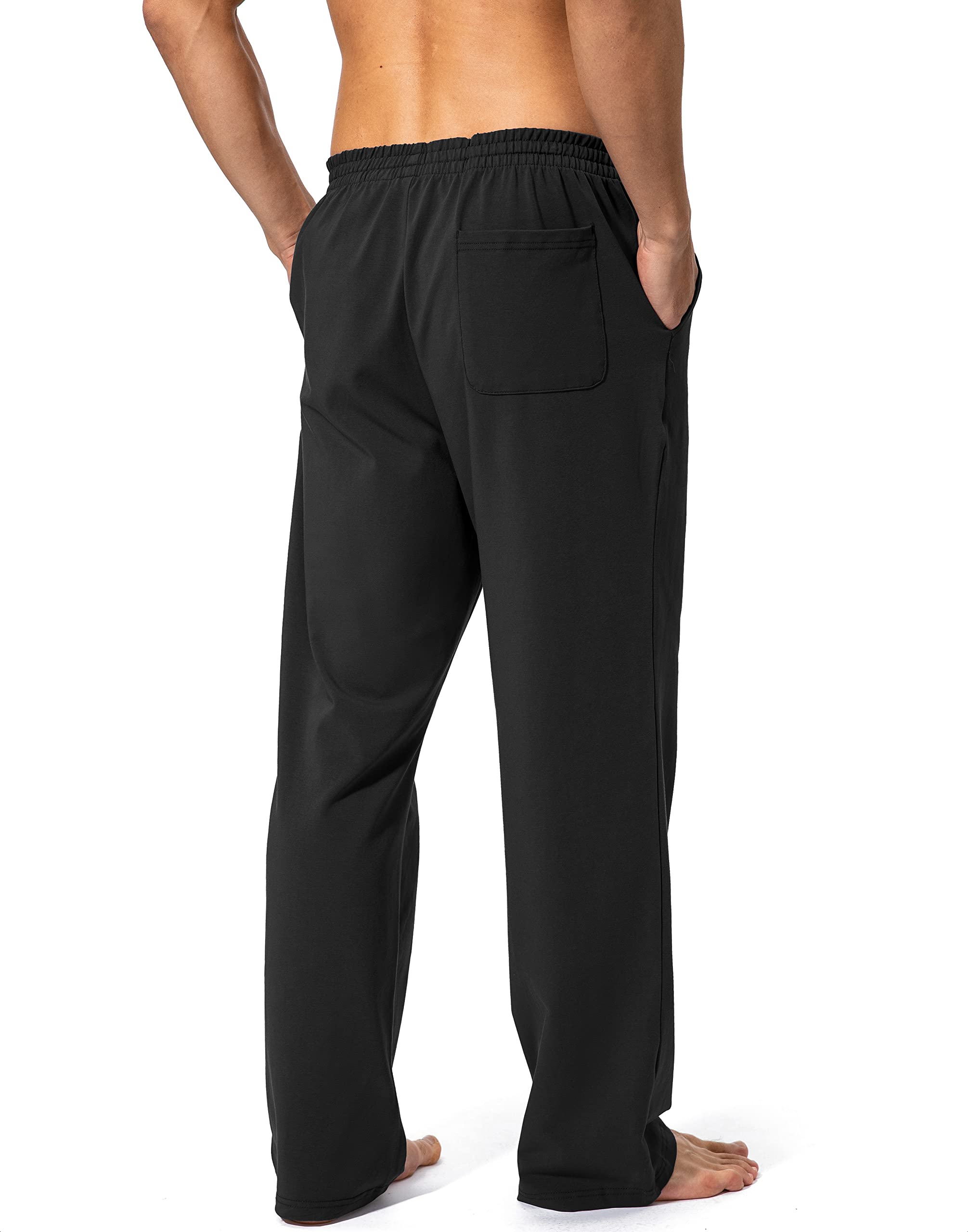 Pudolla Men's Cotton Yoga Sweatpants Athletic Lounge Pants Open Bottom Casual Jersey Pants for Men with Pockets (Black Small)