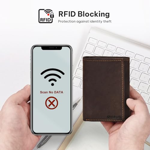 VALENCHI Leather Trifold Wallet For Men - RFID Blocking - 9 Card Slots, 2 Note Compartments & 1 ID Window - Minimalist Design, Slim Wallet - Premium, Fashionable Accessory Gifts for Men, Him