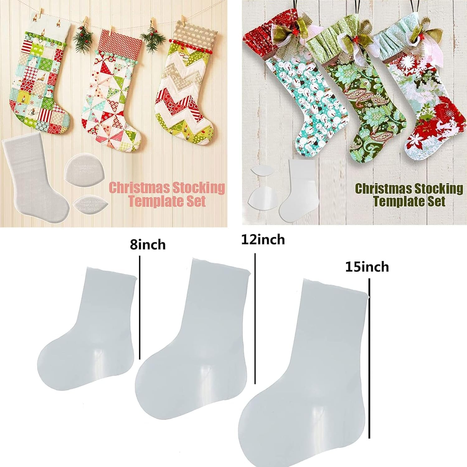 Handmade Christmas Stocking Template, 2023 New Creative DIY Christmas Eve Socks Sewing Quilting Knitting Stencil, Christmas Acrylic Sock Rulers, Home Sewing Set Tools (15 in)