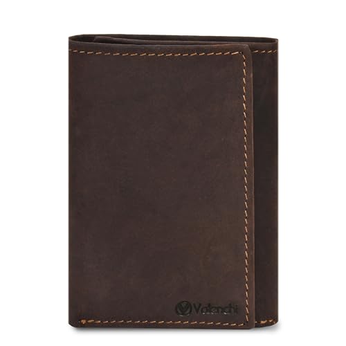 VALENCHI Leather Trifold Wallet For Men - RFID Blocking - 9 Card Slots, 2 Note Compartments & 1 ID Window - Minimalist Design, Slim Wallet - Premium, Fashionable Accessory Gifts for Men, Him