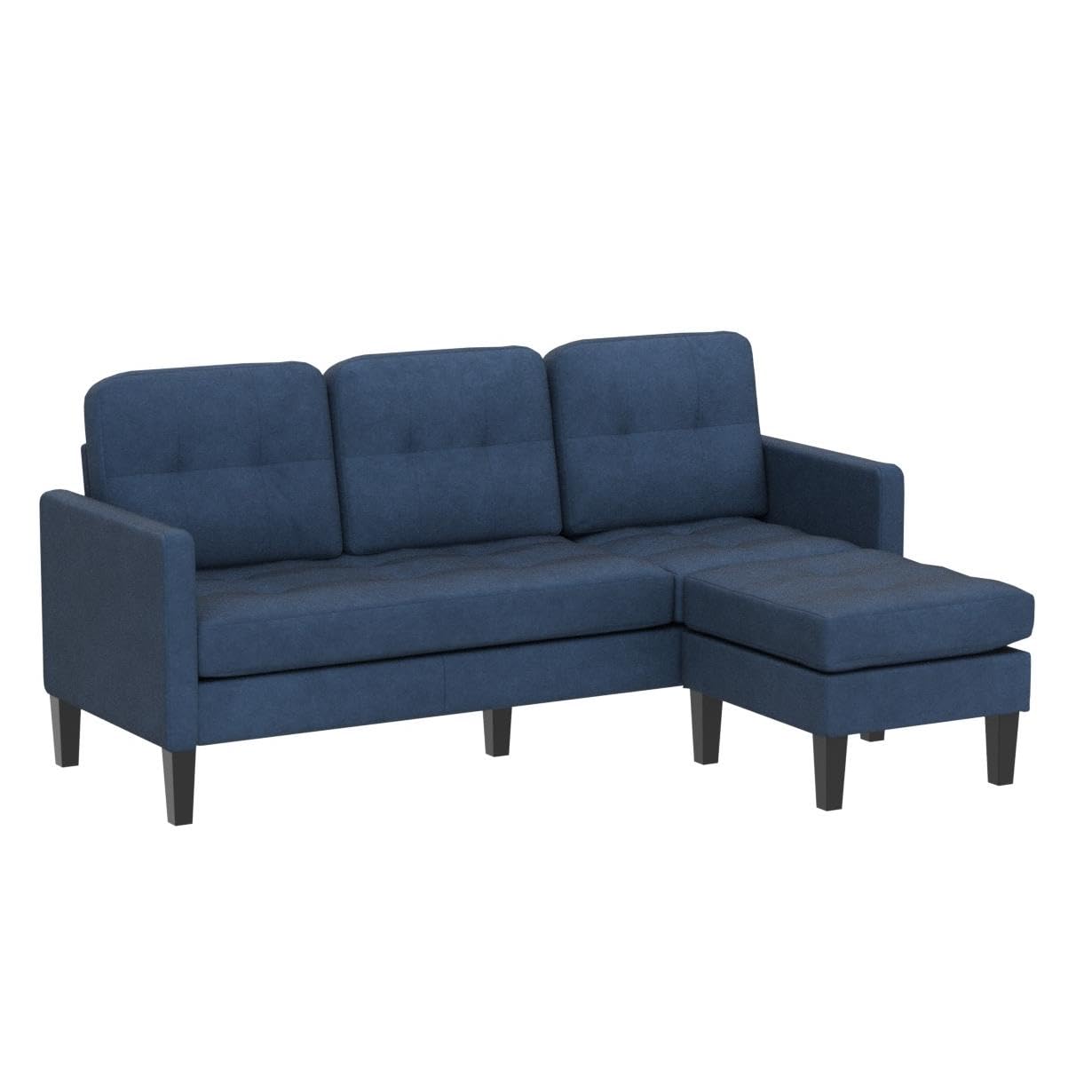 Grepatio Convertible Sectional Sofa Couch, L-Shaped Couch with Modern Linen Fabric for Small Space (Blue)