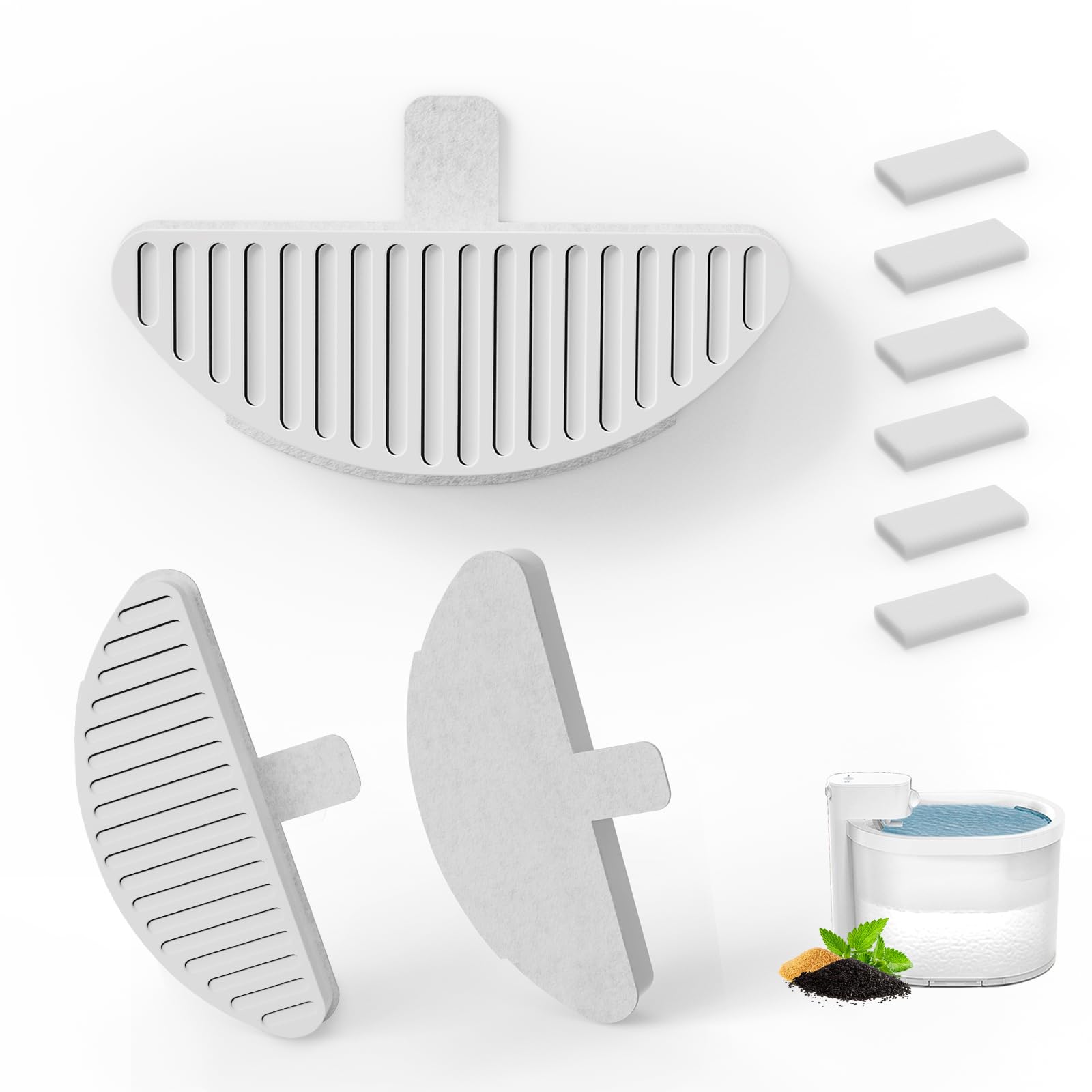 3 Pack Cat Fountain Filters - Compatible with Cat Water Dispenser, 67oz/2L Automatic Water Feeder (3 Filters+6 Sponges)
