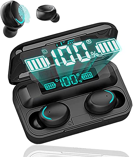 OZJONGK Wireless Earbuds Headphones,IPX7 Waterproof Deep Bass Touch Control, Bluetooth 5.0 Sport EarphonesWireless Charging Case, Built-in Dual-Mic 3D Stereo Noise Canceling Headsets, BLACK-2021.