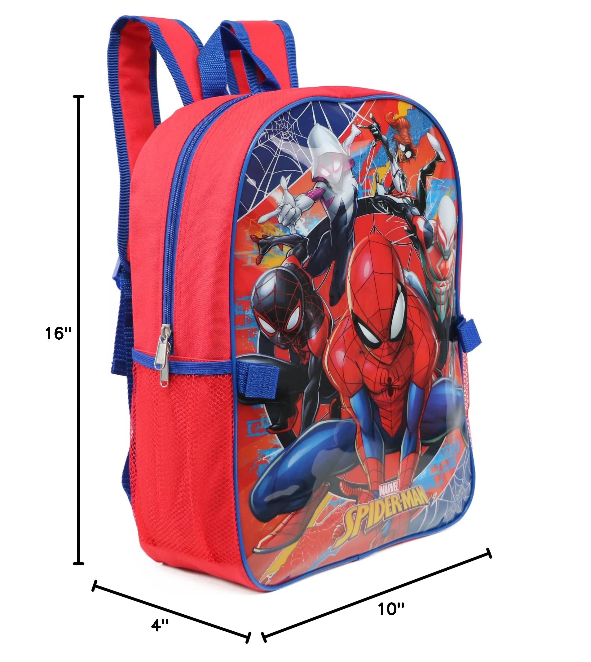 Ruz Spiderman Boys 16 Inch Backpack With Removable Matching Lunch Box Set (Red-Blue)