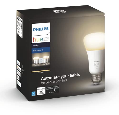 Philips Hue 4-Pack Soft White A19 E26 Dimmable Only Smart Bulb Starter Kit with Hub (Voice Compatible with Amazon Alexa, Apple Homekit and Google Home)