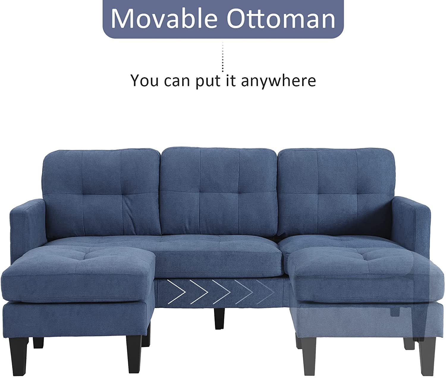 Grepatio Convertible Sectional Sofa Couch, L-Shaped Couch with Modern Linen Fabric for Small Space (Blue)