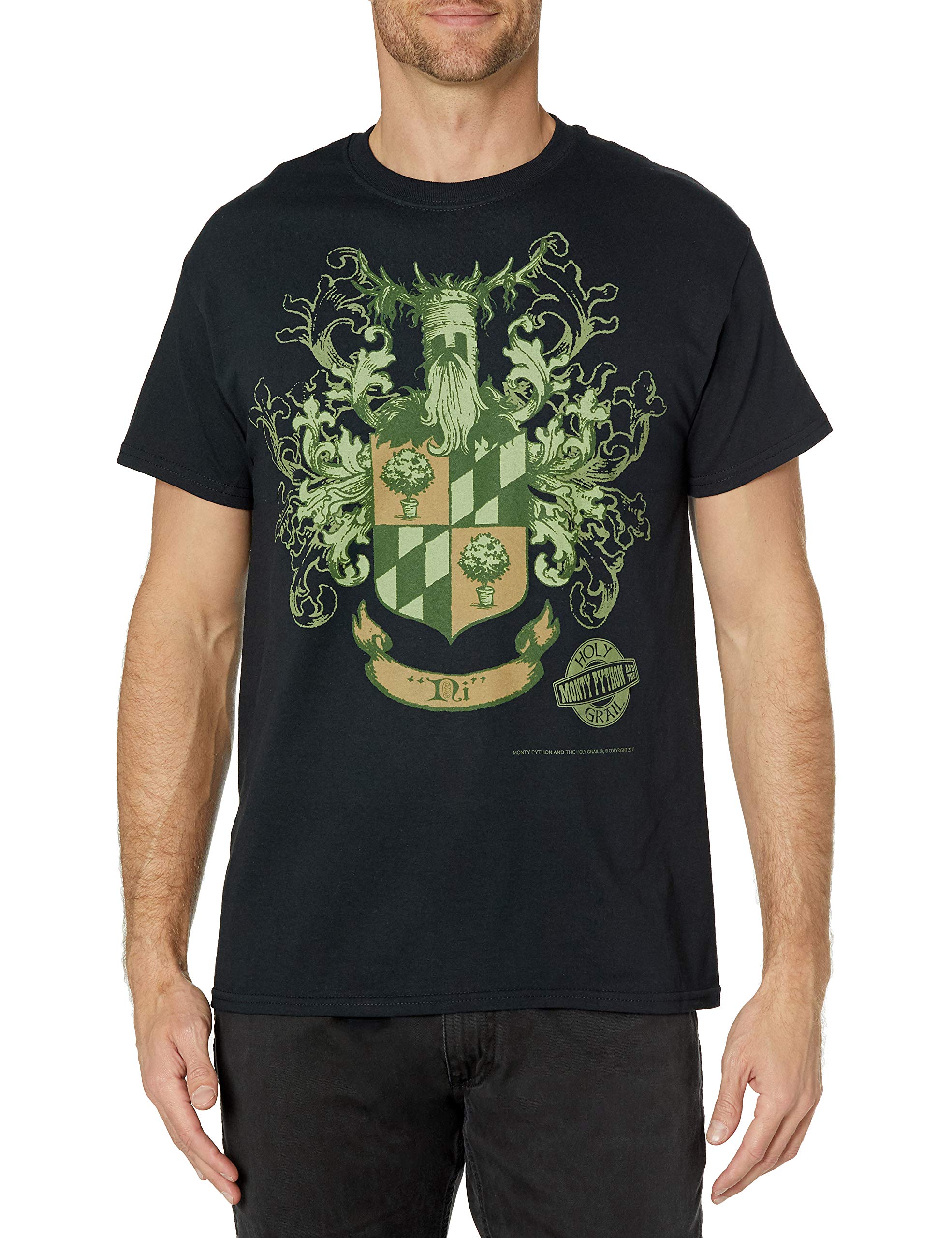 Liquid Blue Men's Monty Python Knights Of Ni Crest T-Shirt, Black, X-Large
