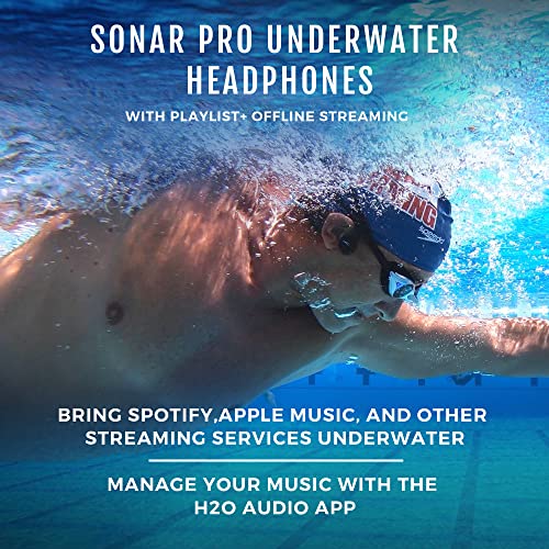 H2O Audio Sonar PRO Underwater Streaming Music (Playlist+) Waterproof Bluetooth Bone Conduction Headphones with MP3 Player - Wireless, Open Ear Waterproof Headset for Swimming, Underwater Activities