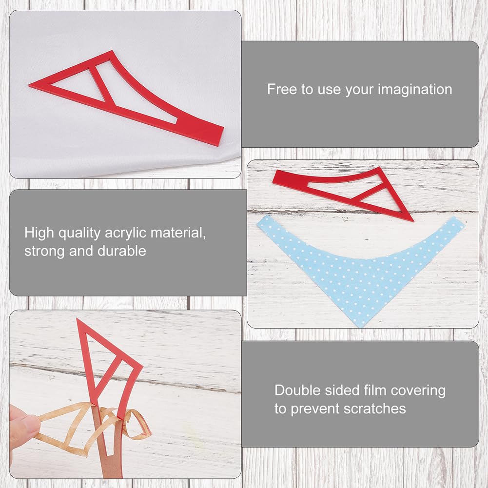 OLYCRAFT 9 Pcs Pet Bandana Sewing Template Set: Arch & Trapezoid Rulers - Acrylic Quilting Templates for DIY Craft Dog Bib Patterns