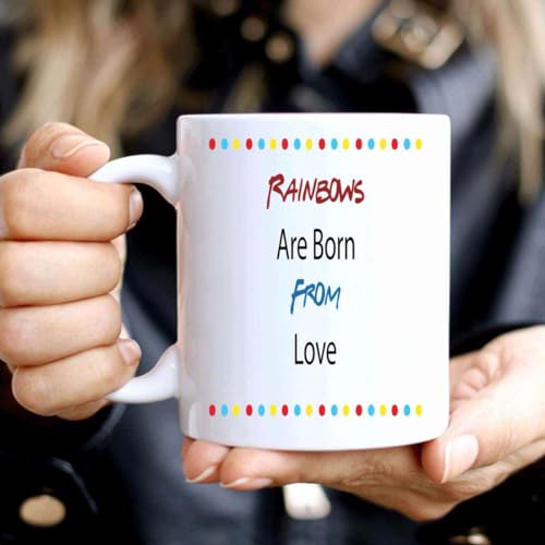 Rainbow Colorful Gift for Weddings & Anniversaries - Show Your Love Navy Multicolor Unisex Sweat, 11 Oz White Ceramic Coffee Mug