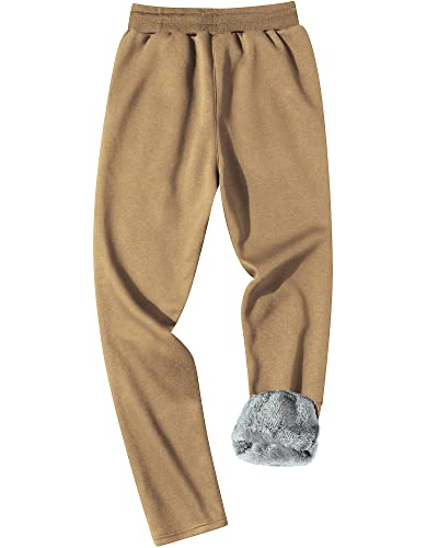 GXAMOY Men's Winter Fleece Pants Sherpa Lined Sweatpants Active Warm Thick Jogger Pants Khaki(906) L