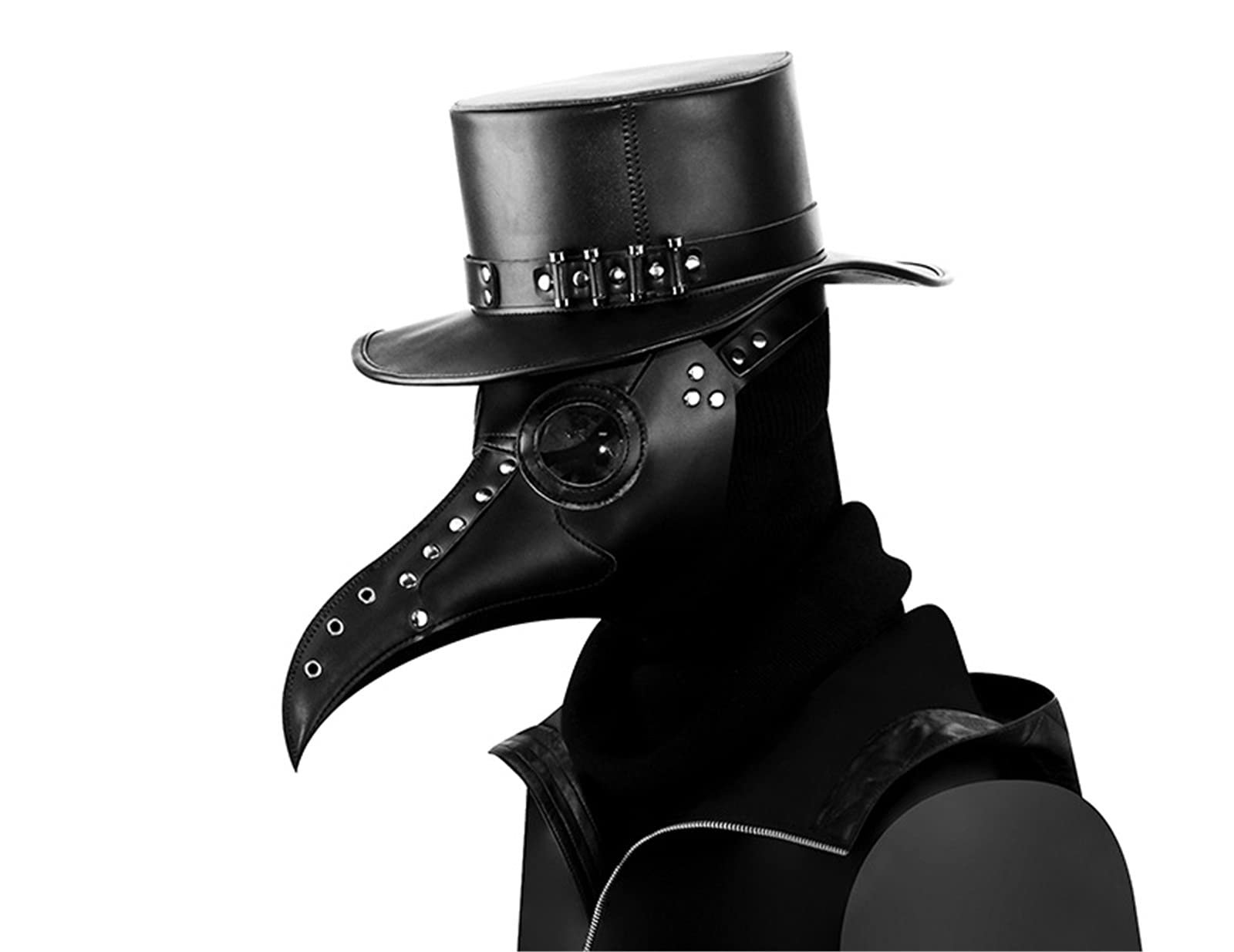 Ni-JASW Black PU Leather Plague Doctor Mask Halloween Bird Black Death Costume Mask Crops