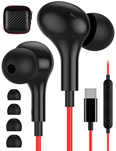 HGCXING USB C Earbuds for Pixel 6 7 Pro, USB C Headphones Magnetic Wired Earbuds Noise Canceling Microphone Volume Control Stereo Bass in Ear Earphones for Galaxy S22 S21 Ultra S20 FE Z Flip 4 3 iPad