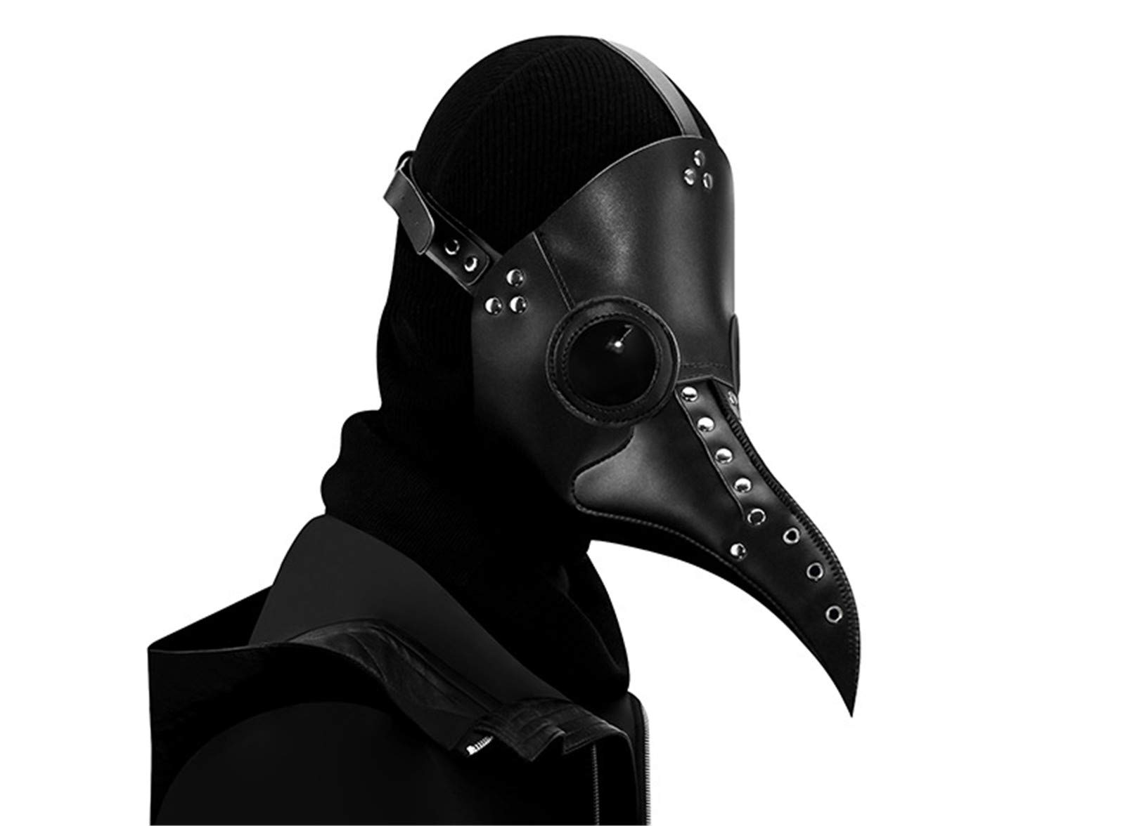 Ni-JASW Black PU Leather Plague Doctor Mask Halloween Bird Black Death Costume Mask Crops