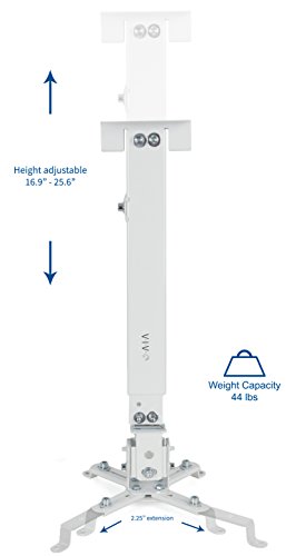 VIVO Universal Adjustable Wall Ceiling Projector Mount Bracket, Extendable Length Projection, White, MOUNT-VP06W