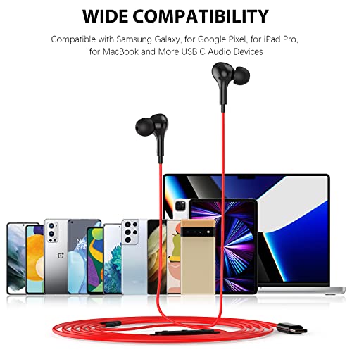 HGCXING USB C Earbuds for Pixel 6 7 Pro, USB C Headphones Magnetic Wired Earbuds Noise Canceling Microphone Volume Control Stereo Bass in Ear Earphones for Galaxy S22 S21 Ultra S20 FE Z Flip 4 3 iPad