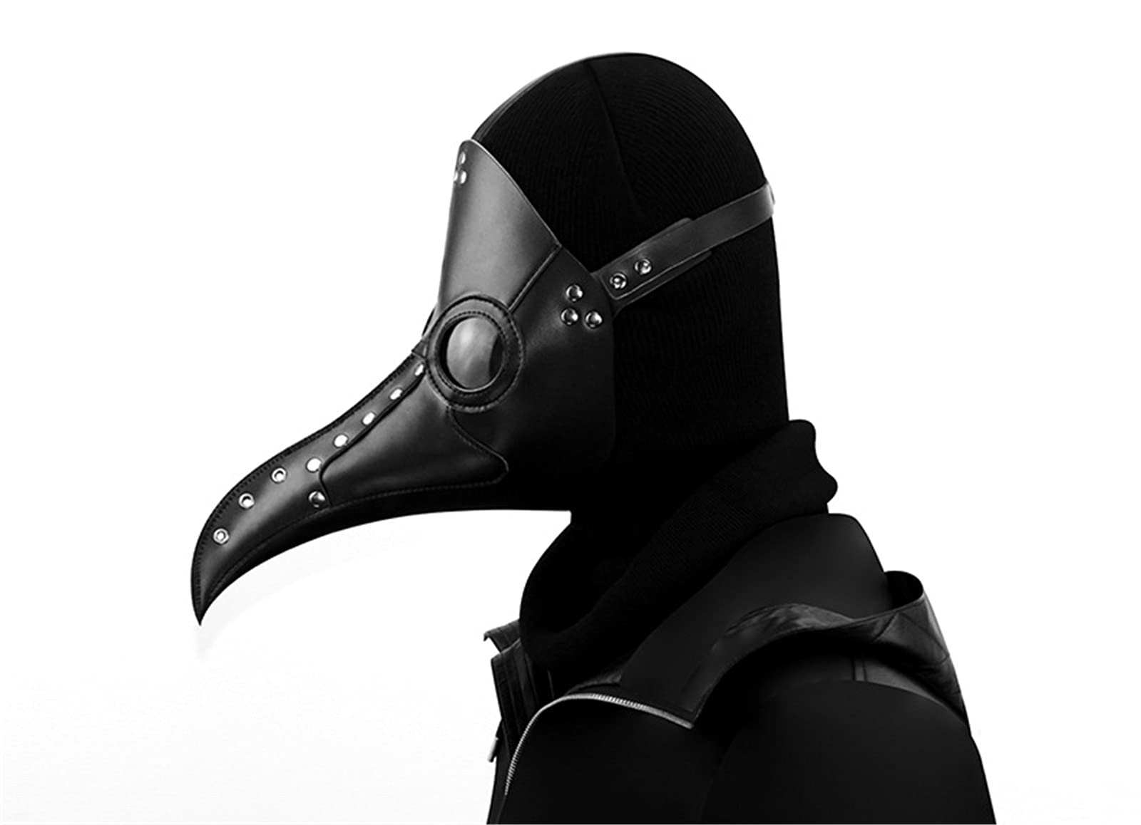 Ni-JASW Black PU Leather Plague Doctor Mask Halloween Bird Black Death Costume Mask Crops