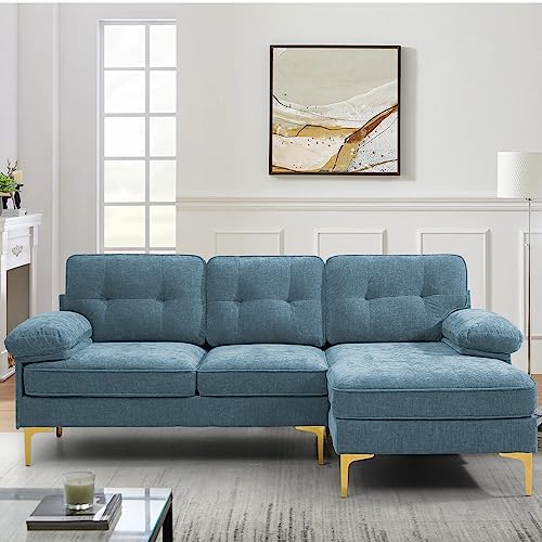 MAEVIS 79" Modern Sectiaonal Fabric Sofa Couch for Living Room,Comfortable Small Sofa, Chenille L Shaped Sofas with Solid Wood Frame, Detachable Cover and Armrest, Easy to Install(Light Blue)