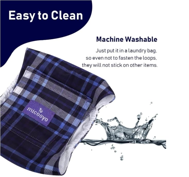 MICOOYO Washable Belly Bands for Male Dogs | Reusable Doggie Diapers | Absorbent Doggy Wraps with Adjustable Fastener - XSmall (Pack of 3, Plaid Red & Blue & Grey)