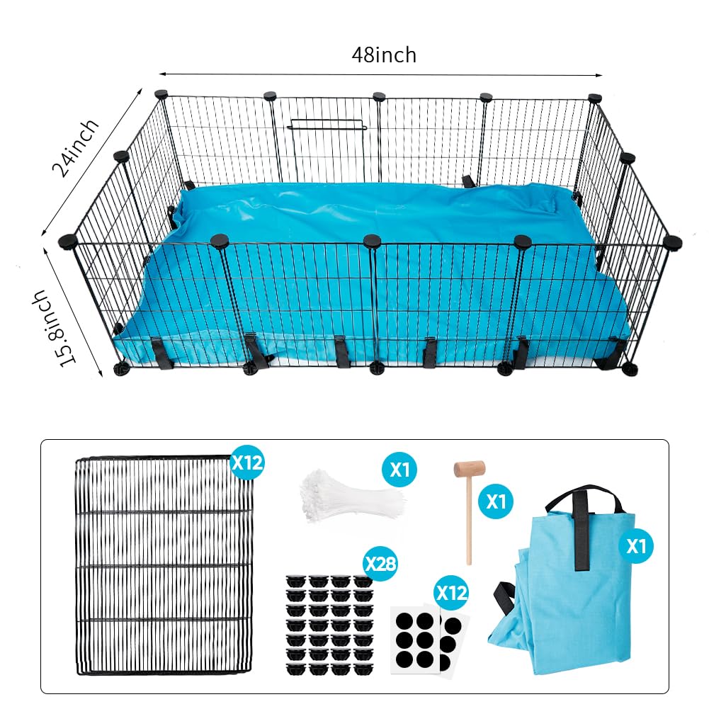 CheeFun Guinea Pig Cages: 8 Sq Ft Expandable Small Animal Cage for Rat Rabbit Ferret Bunny Chinchilla Hedgehog Lizard Indoor Outdoor - 12pcs Pet Panels (Blue)