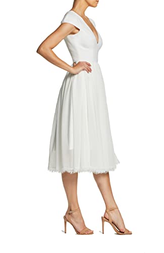 Dress the Population Women's Corey Plunging Mix Media Cap Sleeve A-LINE MIDI Dress Dress, Off White - Corey, xs