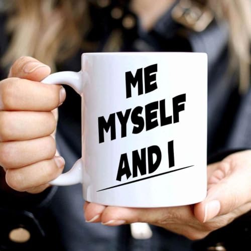 Bride's Gift, for Me, Myself, and I - Engraved or Monogrammed Design on Grey and Multicolor Sweat - 11 Oz White Ceramic Coffee Mug